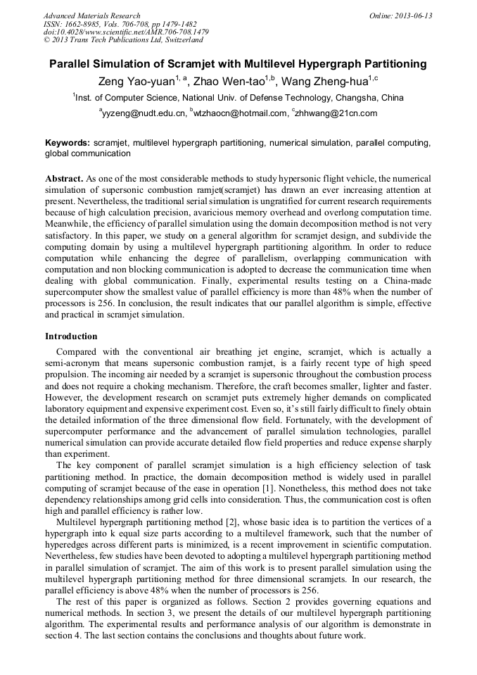 Parallel Simulation Of Scramjet With Multilevel Hypergraph Partitioning
