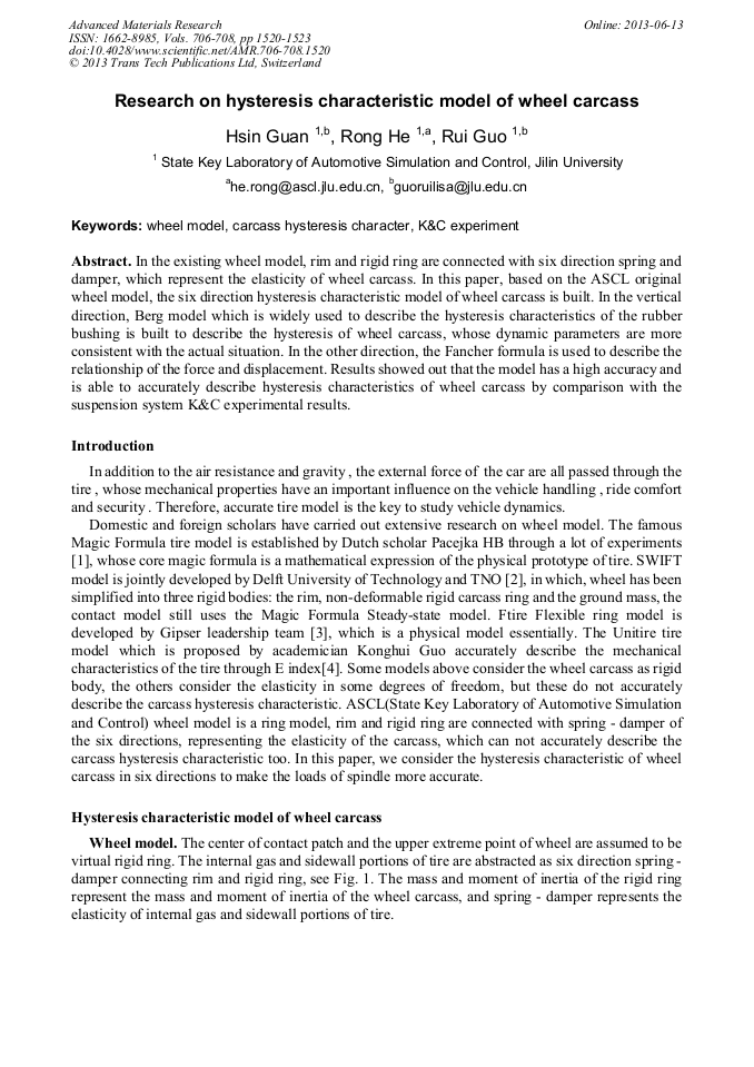 Research on Hysteresis Characteristic Model of Wheel Carcass ...