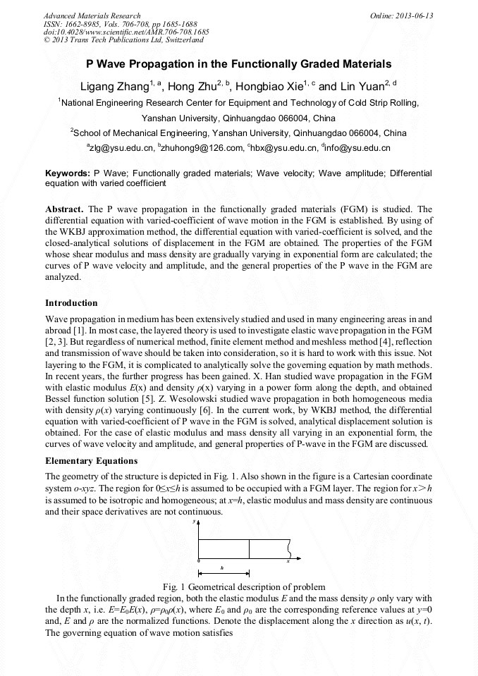 P Wave Propagation in the Functionally Graded Materials | Scientific.Net