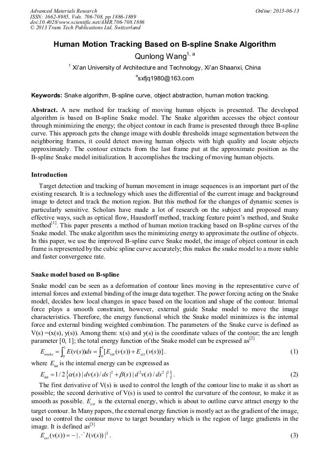 Human Motion Tracking Based on B-Spline Snake Algorithm | Scientific.Net