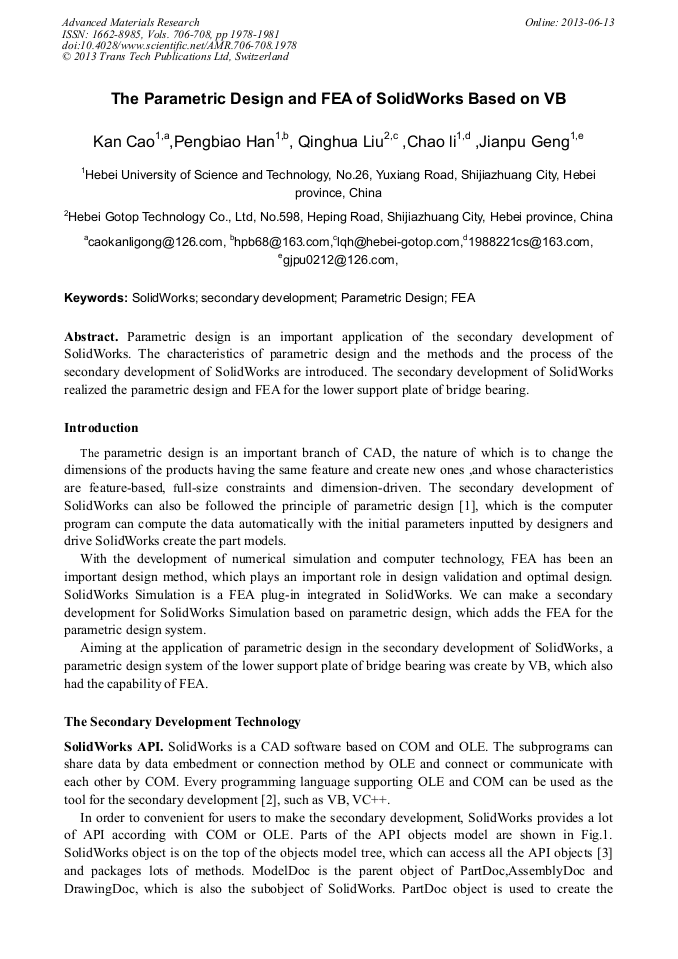 The Parametric Design And Fea Of Solidworks Based On The Vb Scientific Net