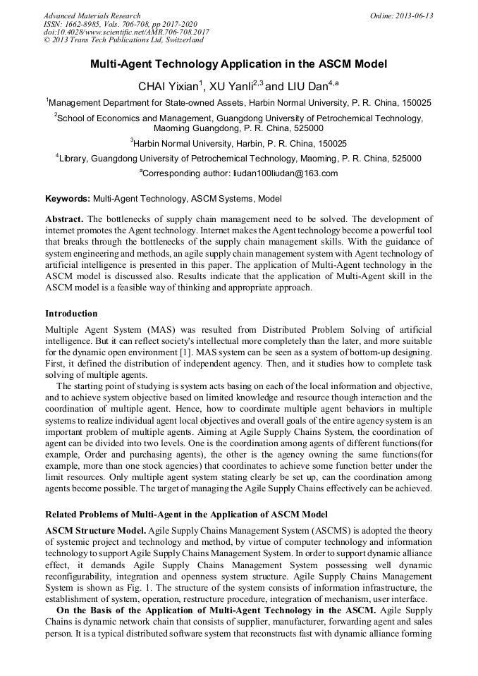 Multi-Agent Technology Application in the ASCM Model | Scientific.Net