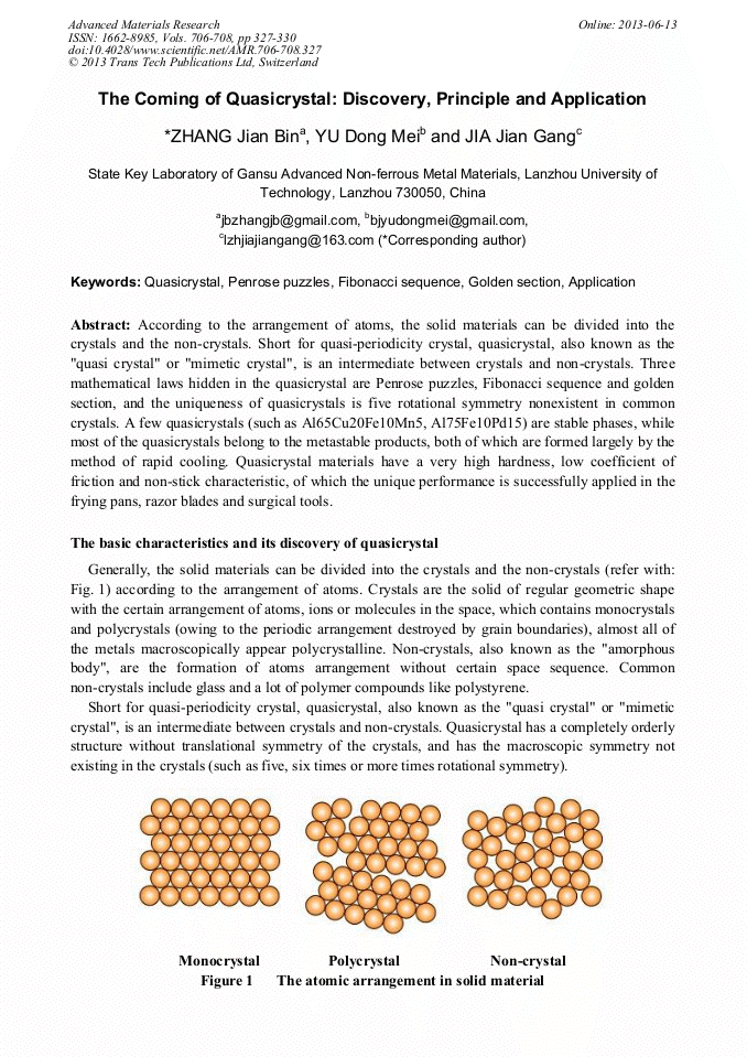 The Coming of Quasicrystal: Discovery, Principle and Application ...