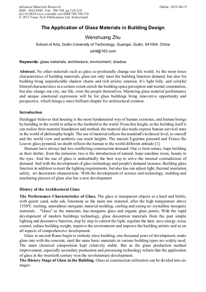The Application of Glass Materials in Building Design | Scientific.Net
