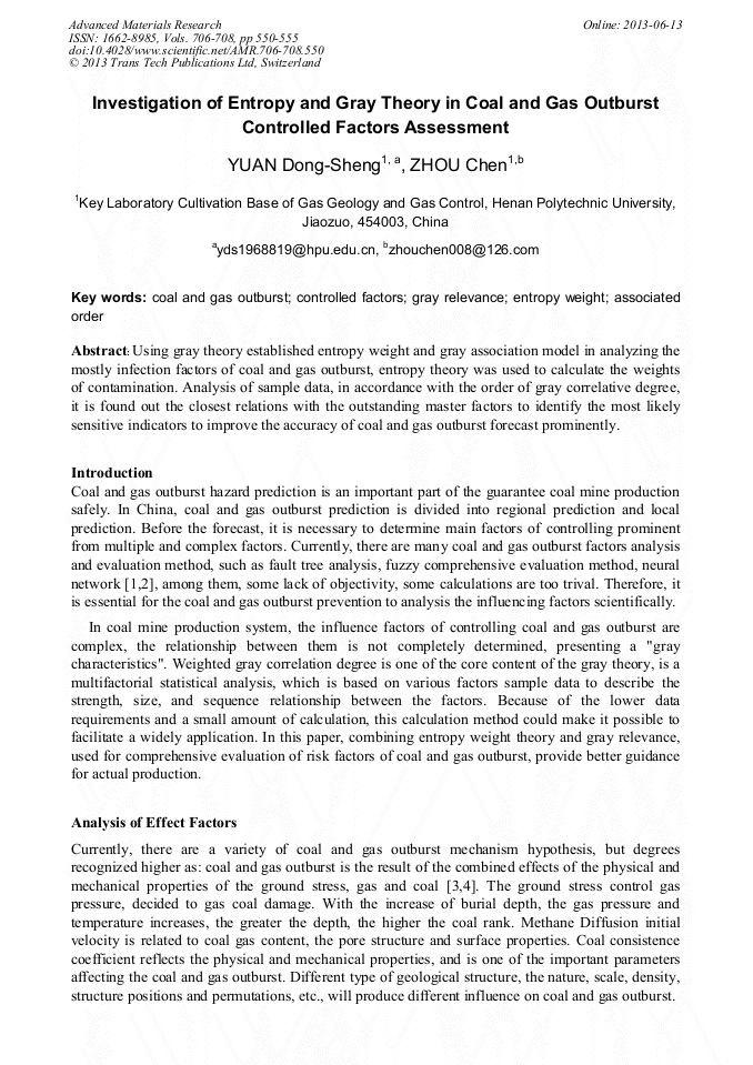 Investigation of Entropy and Gray Theory in Coal and Gas Outburst ...
