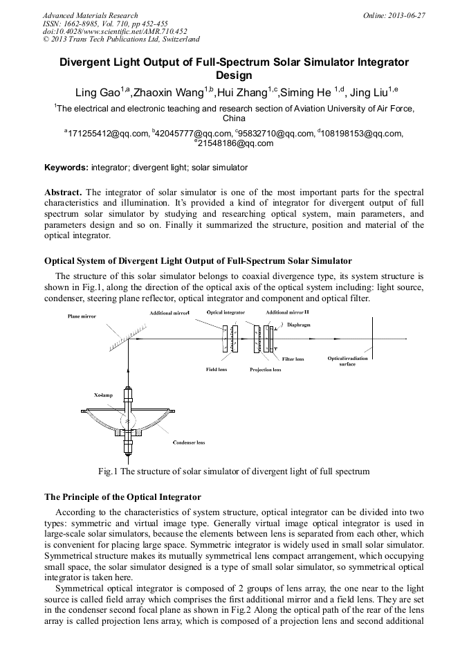 Divergent Light Output of Full-Spectrum Solar Simulator Integrator ...