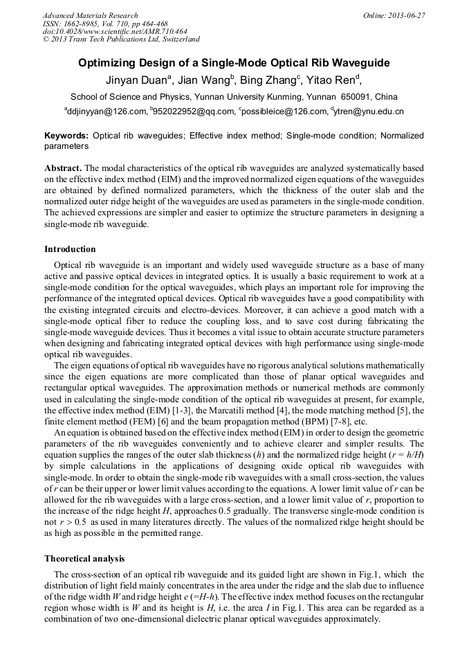 Optimizing Design of a Single-Mode Optical Rib Waveguide | Scientific.Net