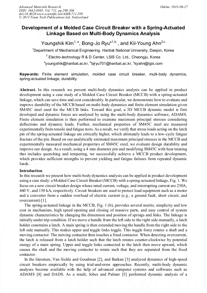 Development of a Molded Case Circuit Breaker with a Spring-Actuated ...