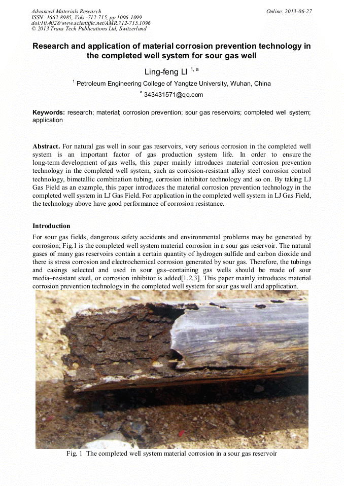 Research and Application of Material Corrosion Prevention Technology in ...