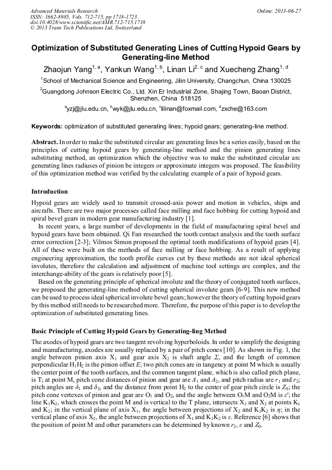 Optimization of Substituted Generating Lines of Cutting Hypoid Gears by ...