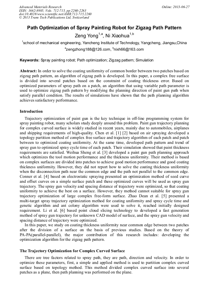 Path Optimization of Spray Painting Robot for Zigzag Path Pattern ...