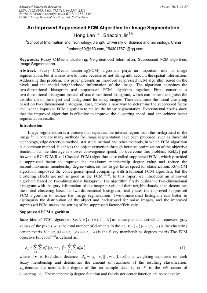 An Improved Suppressed FCM Algorithm for Image Segmentation ...