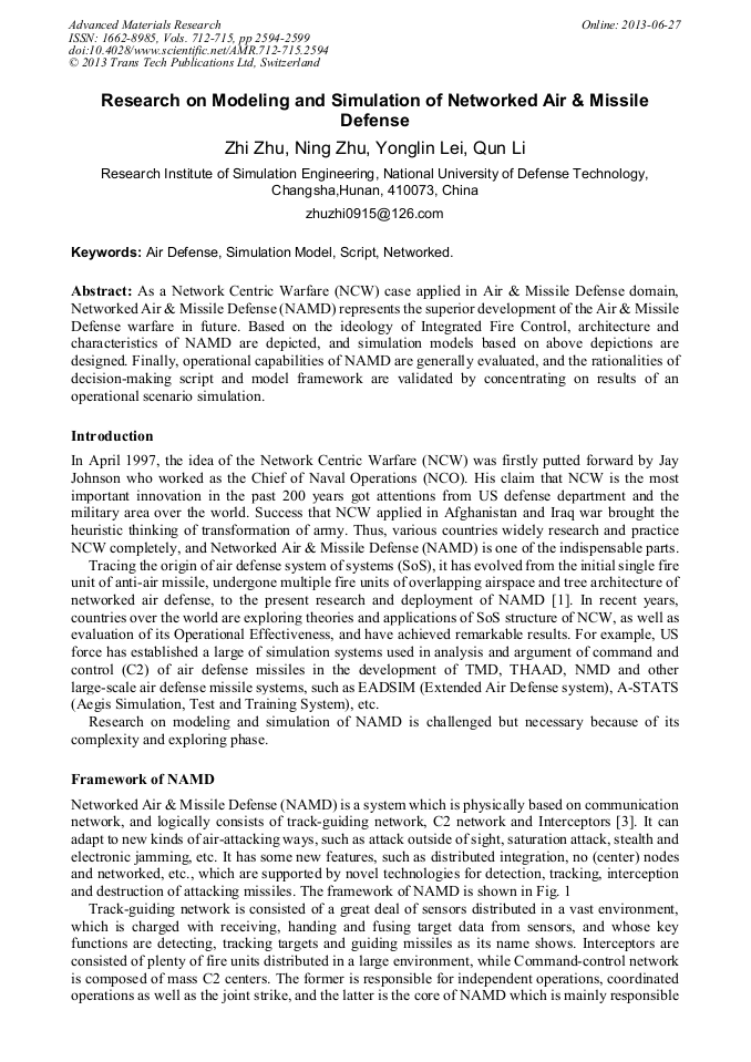 Research on Modeling and Simulation of Networked Air & Missile Defense ...