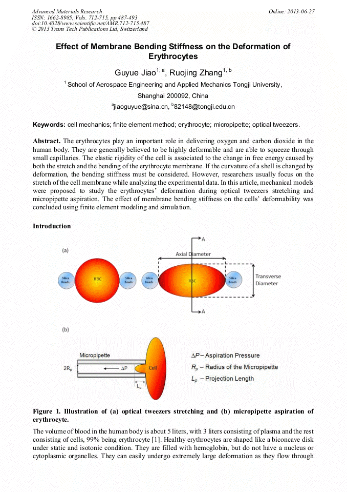 Effect of Membrane Bending Stiffness on the Deformation of Erythrocytes ...