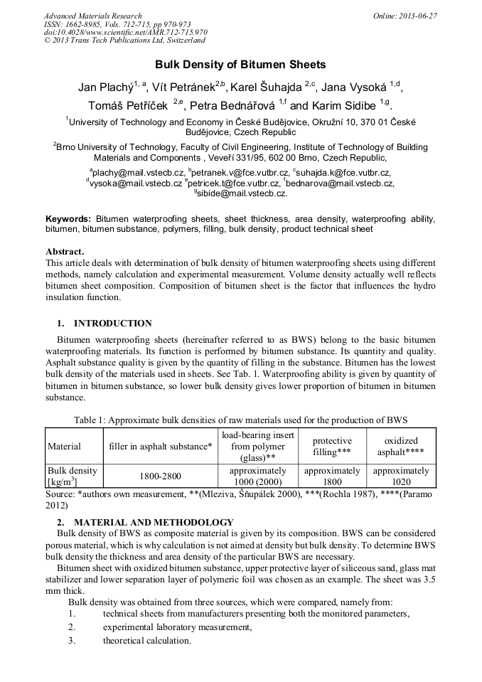 Bulk Density of Bitumen Sheets | Scientific.Net
