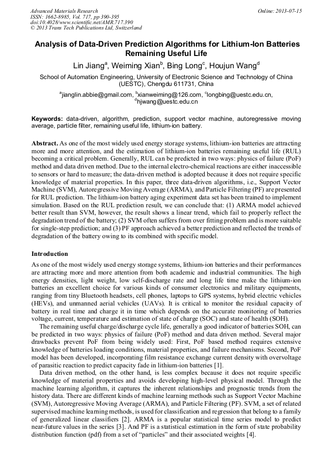 Analysis Of Data Driven Prediction Algorithms For Lithium Ion Batteries