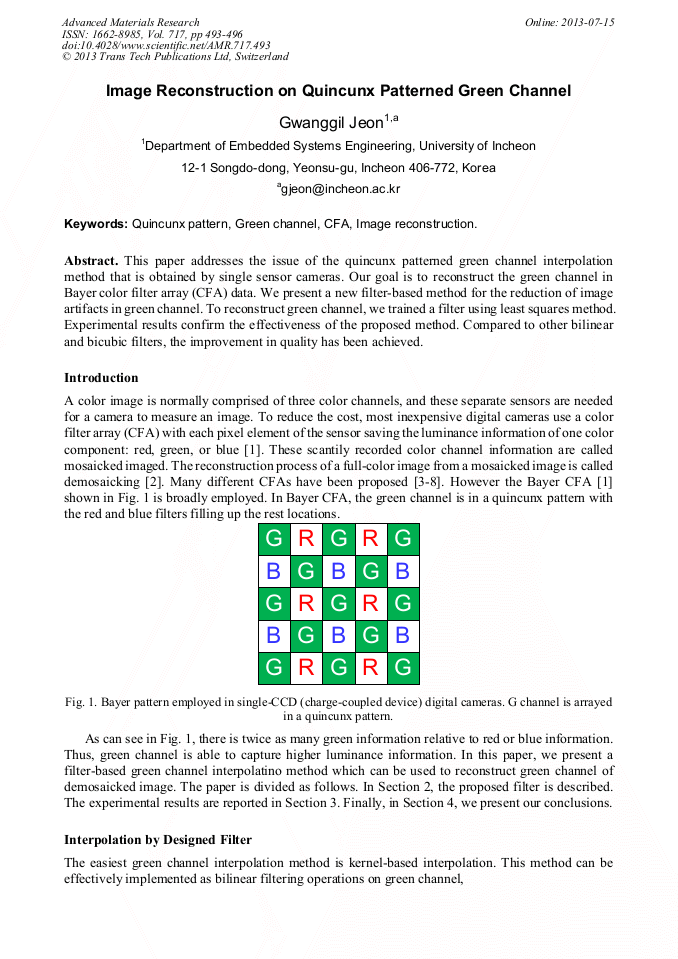 Image Reconstruction on Quincunx Patterned Green Channel | Scientific.Net