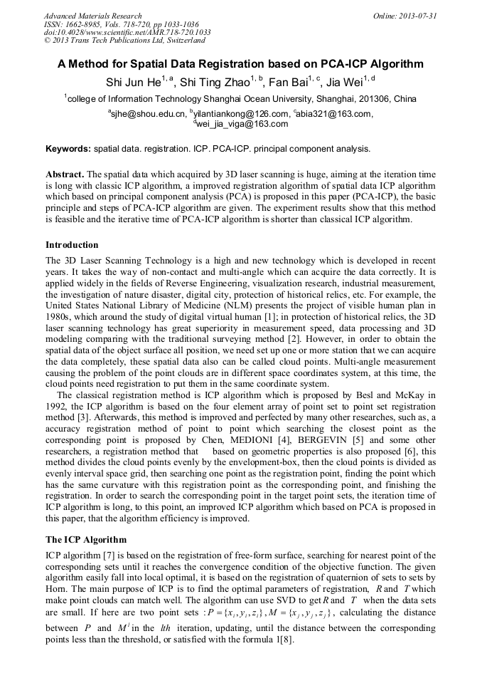 A Method for Spatial Data Registration Based on PCA-ICP Algorithm ...