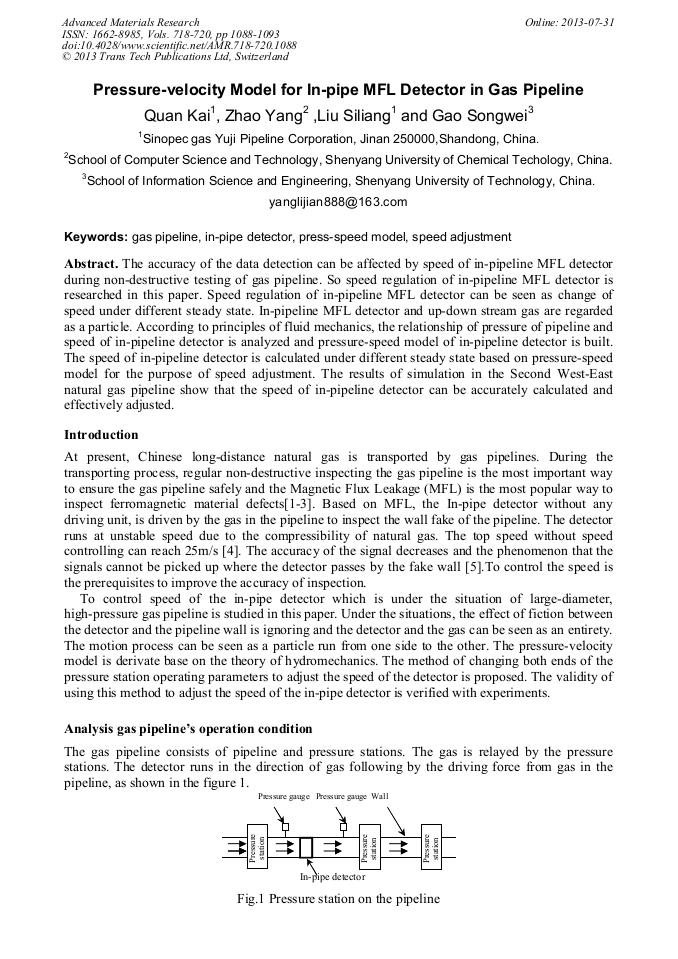 Pressure-Velocity Model for In-Pipe MFL Detector in Gas Pipeline ...