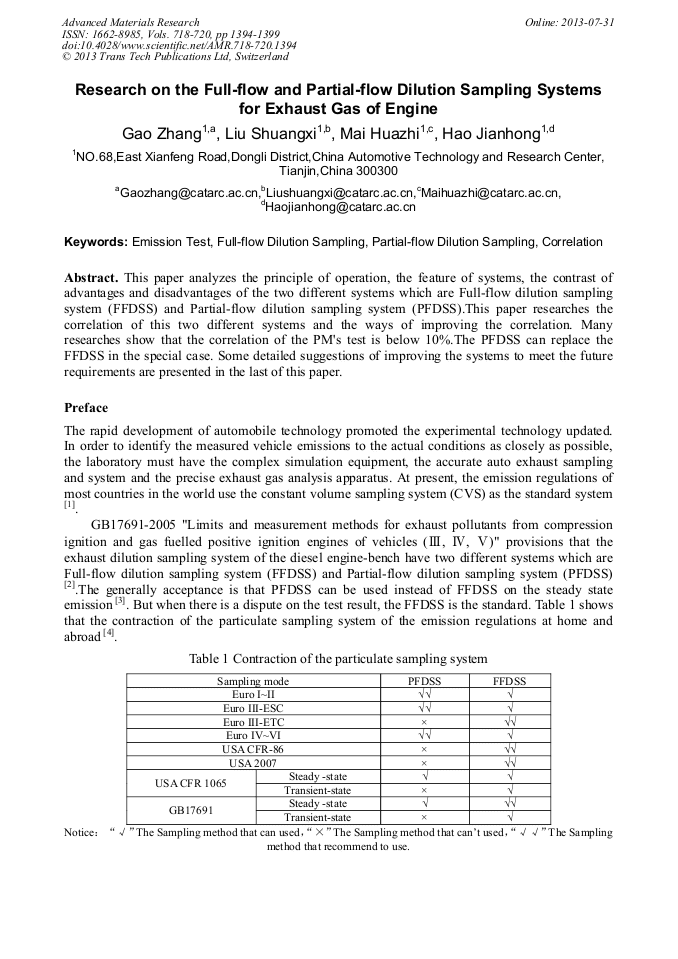 Research on the Full-Flow and Partial-Flow Dilution Sampling Systems ...