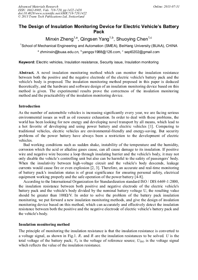 The Design of Insulation Monitoring Device for Electric Vehicle's ...