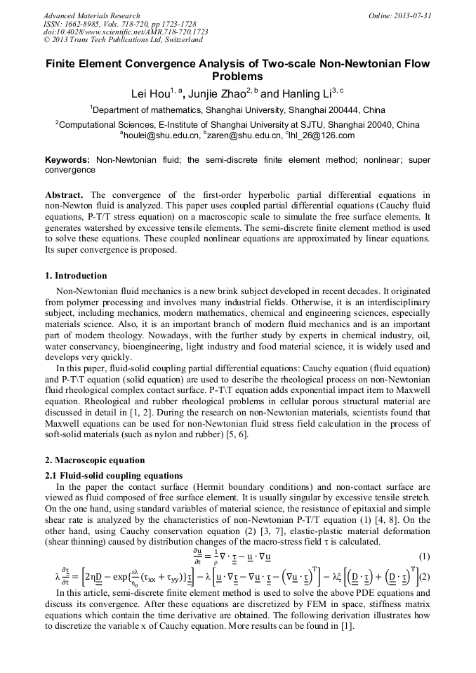 Finite Element Convergence Analysis of Two-Scale Non-Newtonian Flow Problems | Scientific.Net