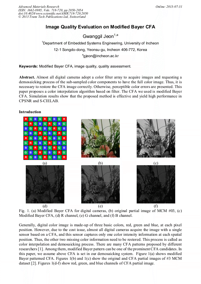 Image Quality Evaluation on Modified Bayer CFA | Scientific.Net