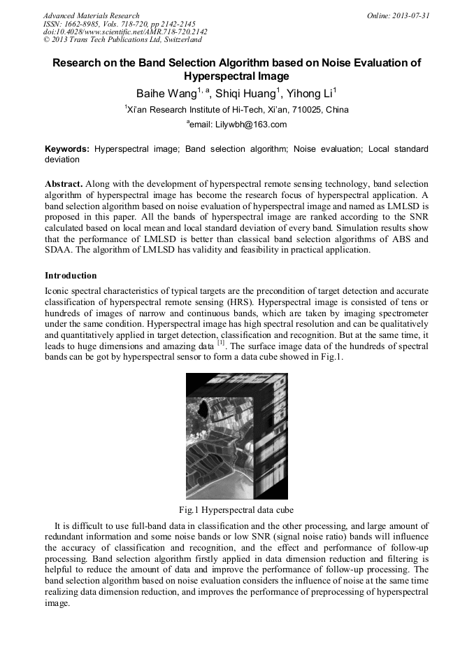 Research on the Band Selection Algorithm Based on Noise Evaluation of ...