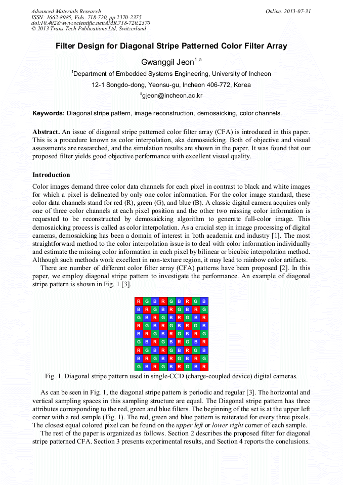 Filter Design for Diagonal Stripe Patterned Color Filter Array ...