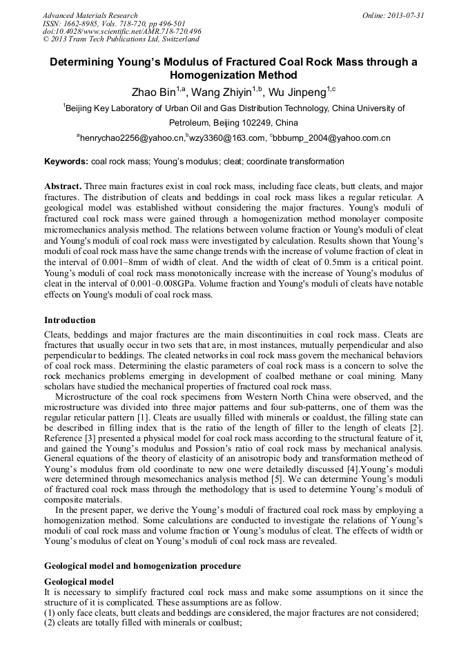 Determining Young's Modulus of Fractured Coal Rock Mass through a ...