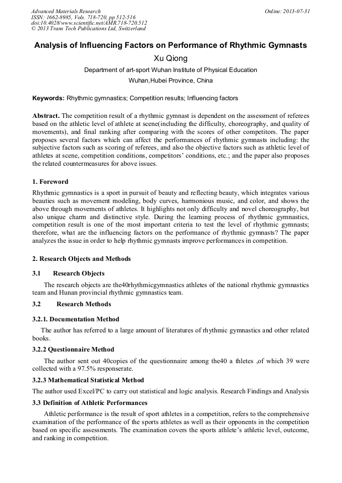 Analysis of Influencing Factors on Performance of Rhythmic Gymnasts ...