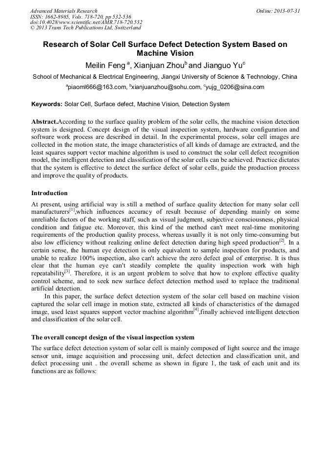 Research of Solar Cell Surface Defect Detection System Based on Machine ...