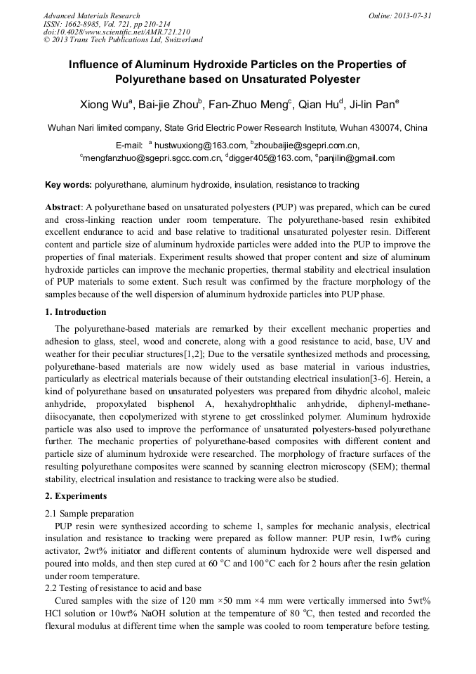 Influence of Aluminum Hydroxide Particles on the Properties of ...