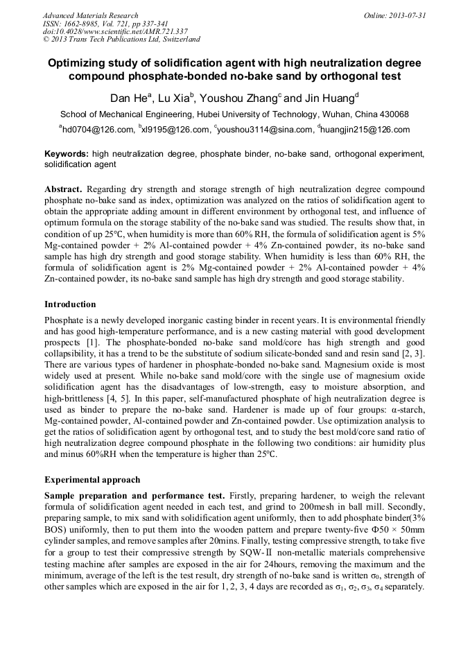 Optimizing Study of Solidification Agent with High Neutralization ...