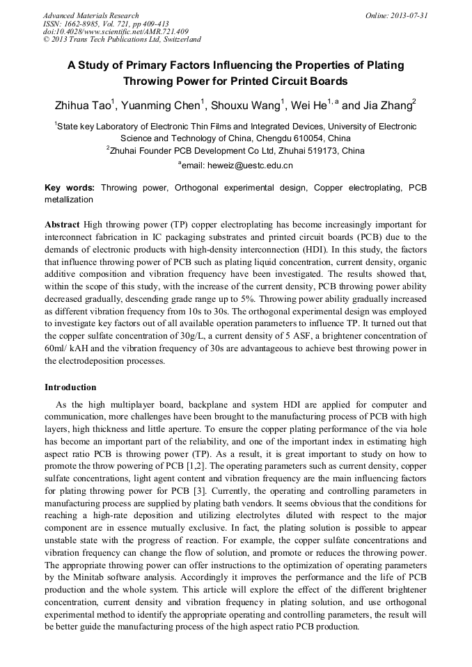 A Study of Primary Factors Influencing the Properties of Plating ...