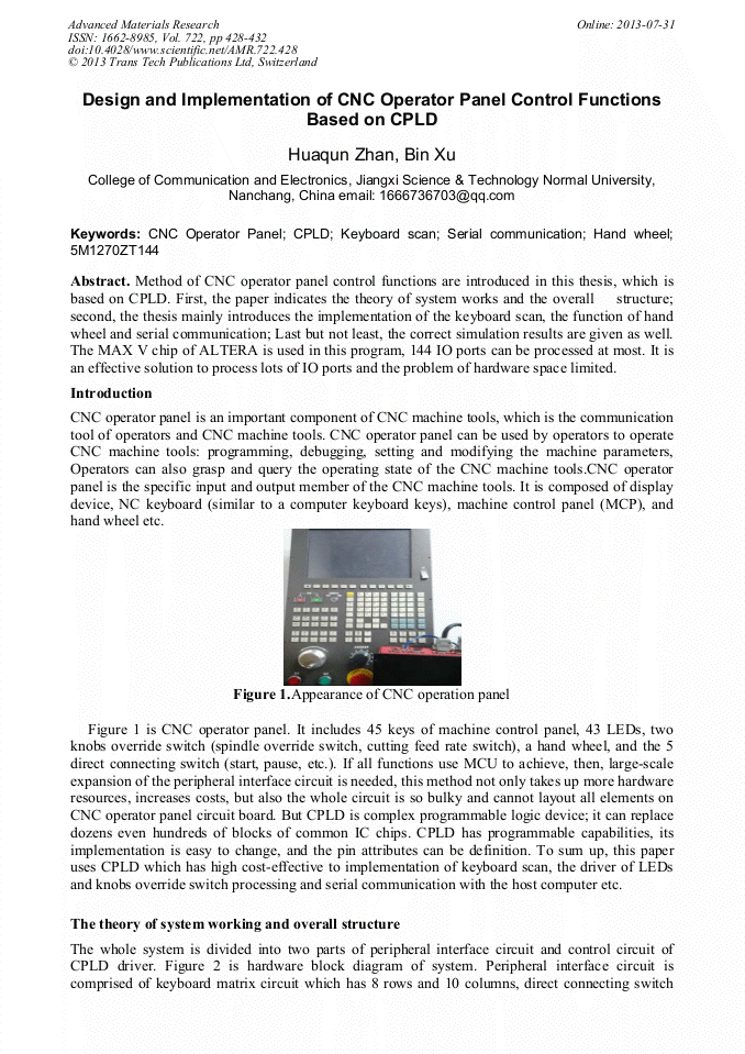 Design and Implementation of CNC Operator Panel Control Functions Based ...