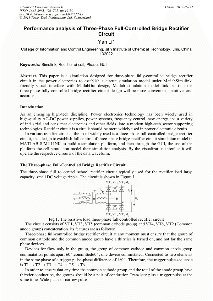 Performance Analysis of Three-Phase Full-Controlled Bridge Rectifier ...