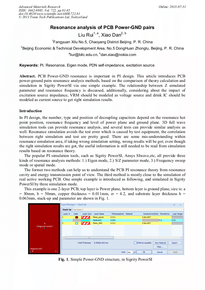 Resonance Analysis of PCB Power-GND Pairs | Scientific.Net