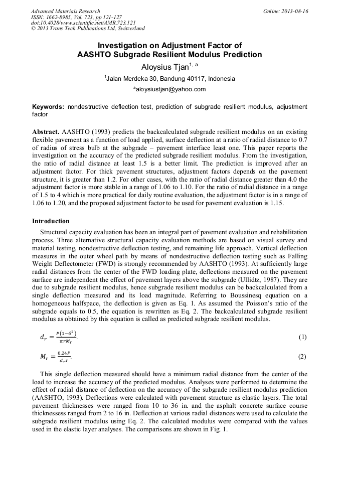 Investigation on Adjustment Factor of AASHTO Subgrade Resilient Modulus ...