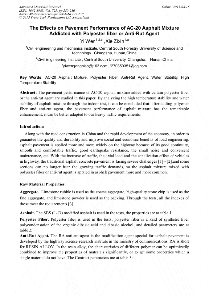 The Effects on Pavement Performance of AC-20 Asphalt Mixture Addicted ...
