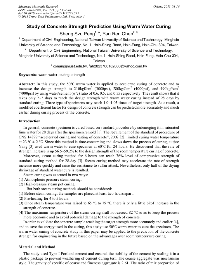 Study of Concrete Strength Prediction Using Warm Water Curing ...