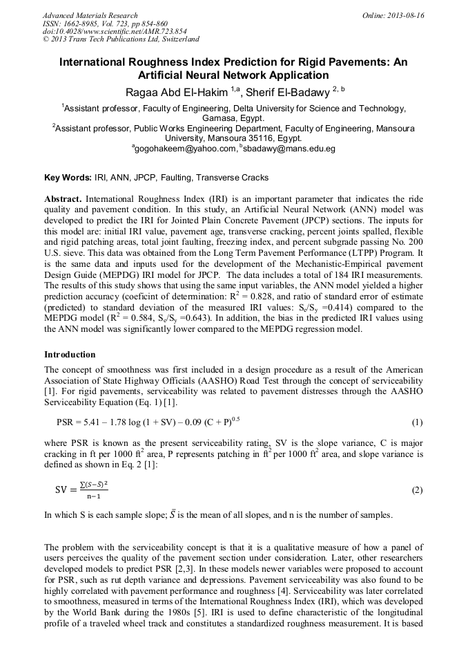 International Roughness Index Prediction for Rigid Pavements: An ...