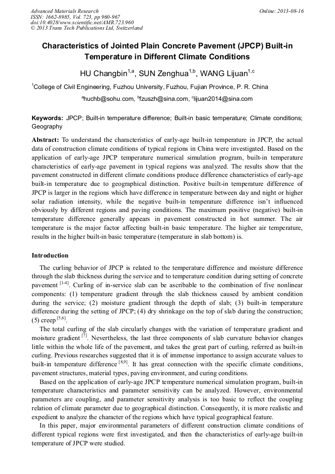 Characteristics of Jointed Plain Concrete Pavement (JPCP) Built-in ...