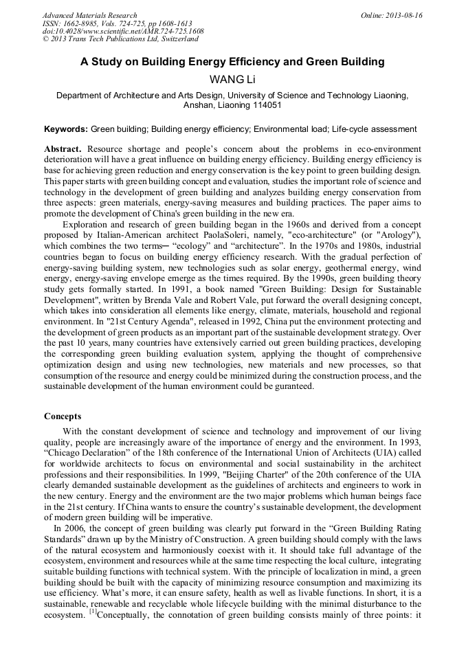 A Study on Building Energy Efficiency and Green Building | Scientific.Net