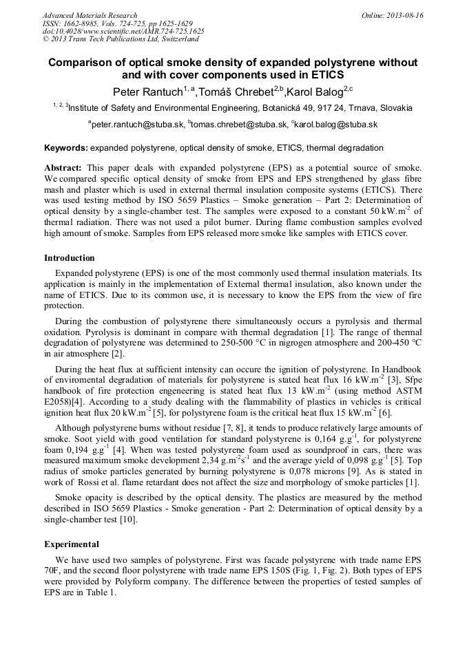 Comparison of Optical Smoke Density of Expanded Polystyrene without and ...