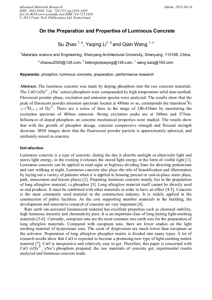 On the Preparation and Properties of Luminous Concrete | Scientific.Net