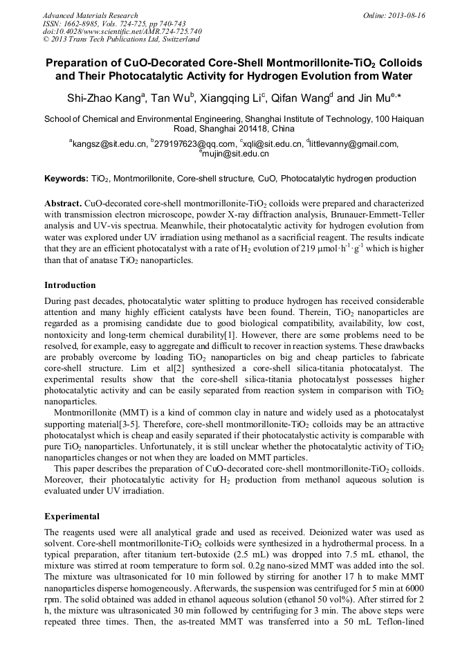 Preparation of CuO-Decorated Core-Shell Montmorillonite-TiO2 Colloids ...