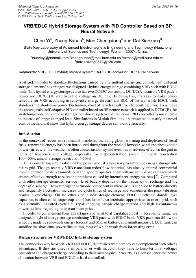 VRB/EDLC Hybrid Storage System with PID Controller Based on BP Neural ...