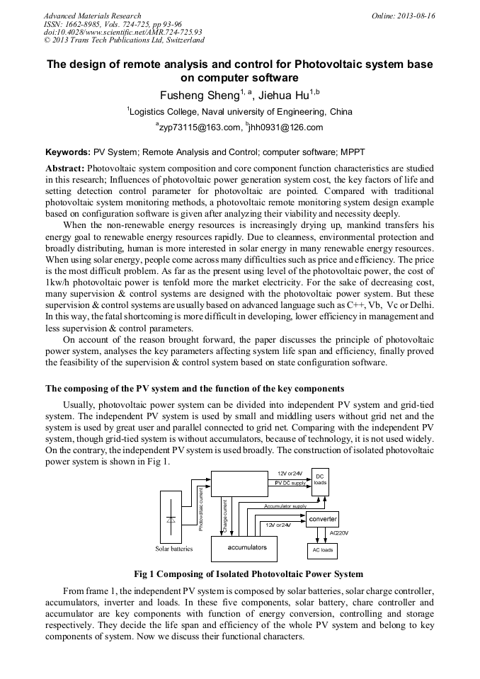 The Design of Remote Analysis and Control for Photovoltaic System Based ...