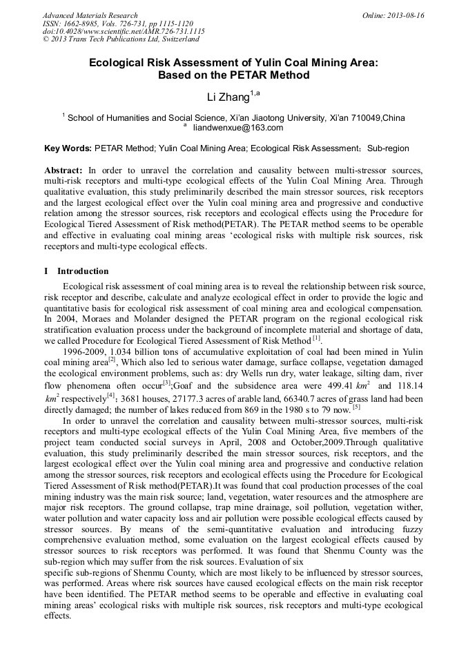 Ecological Risk Assessment of Yulin Coal Mining Area: Based on the ...